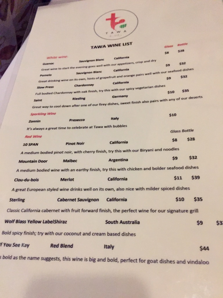 Tawa Restaurant wine List | Talk-A-Vino